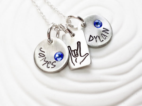 ASL | I Love You Necklace | Sign Language | Birthstone Name Necklace ...