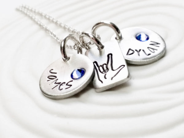 ASL | I Love You Necklace | Sign Language | Birthstone Name Necklace ...